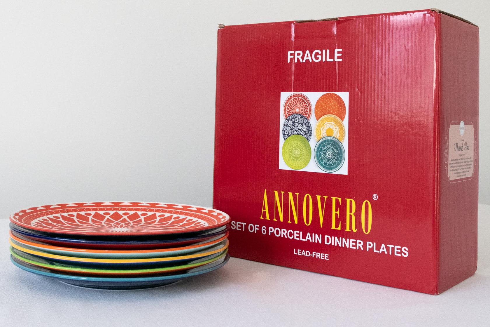 Annovero Colorful Dinner Plates, 10.5 Inch Diameter, Set of 6